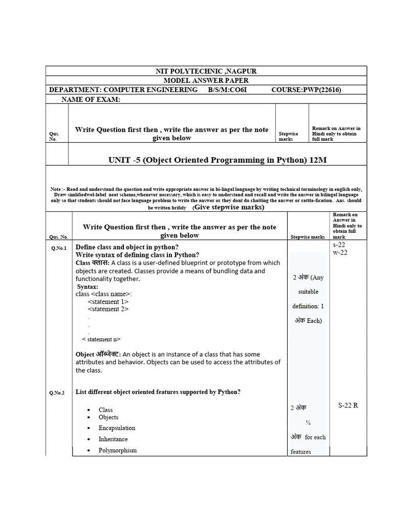 Unit 5th Model Answer Pwp Pdf Inheritance Object Oriented Programming Class Computer
