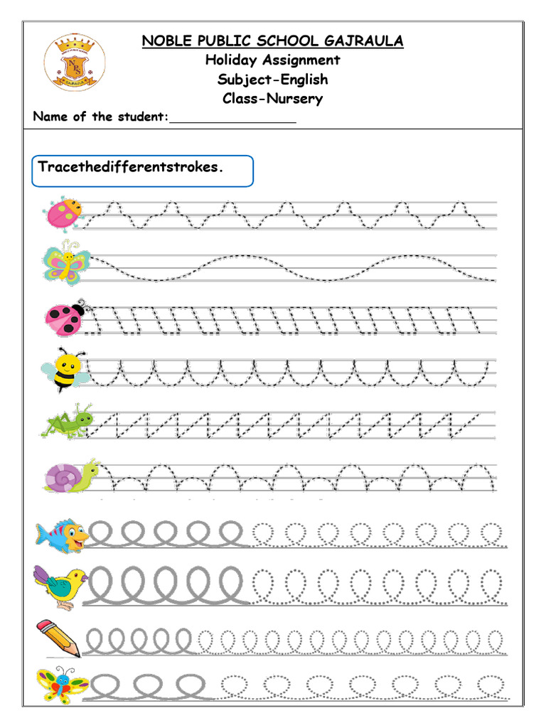 Holidays Assignment English Class Nursery | PDF