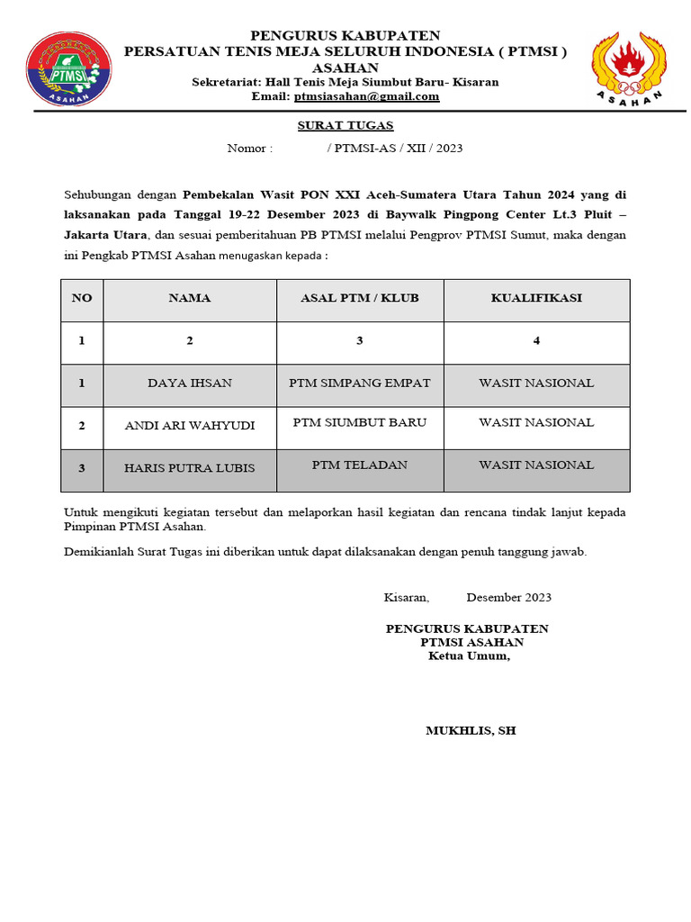 SURAT TUGAS WASIT PON | PDF