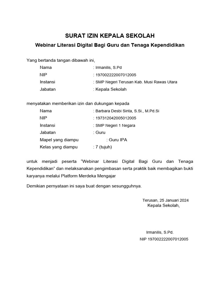 Template Surat Izin Mengikuti Kegiatan | PDF