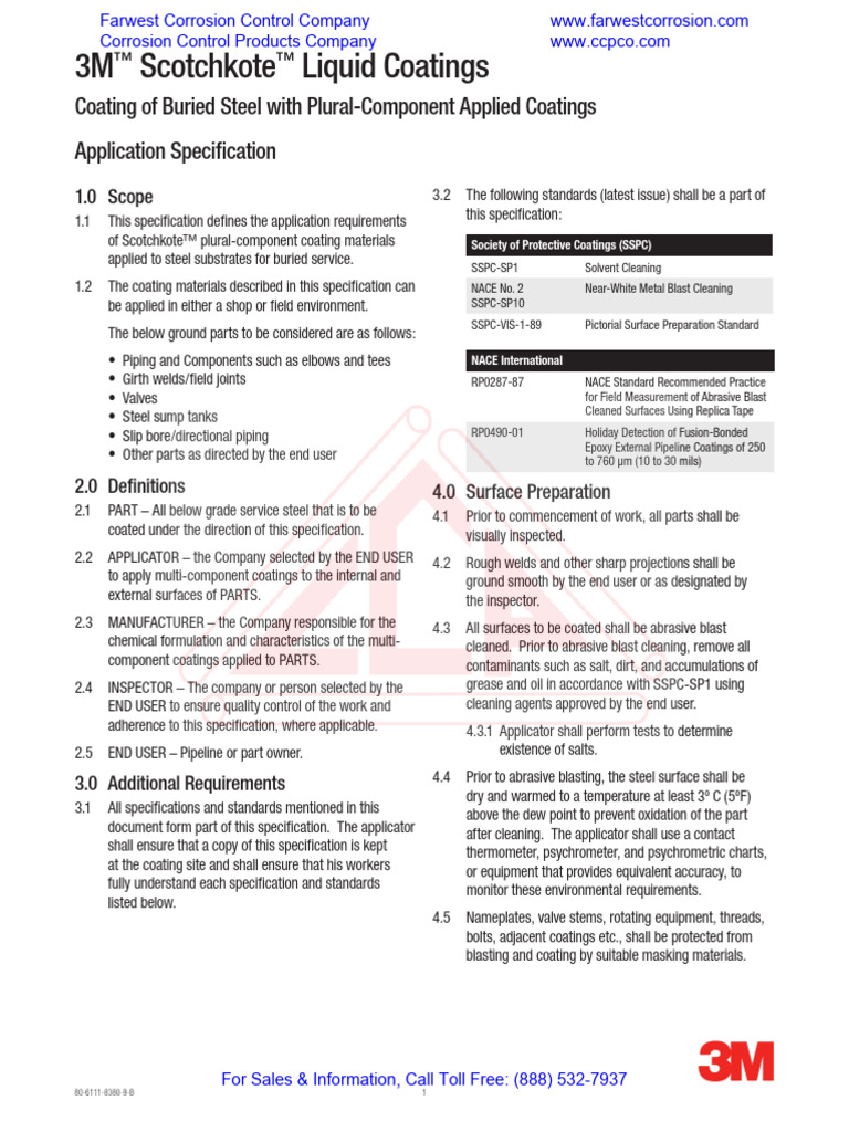 3M Scotchkote Liquid Coatings Application Specification | PDF | Corrosion | Coating