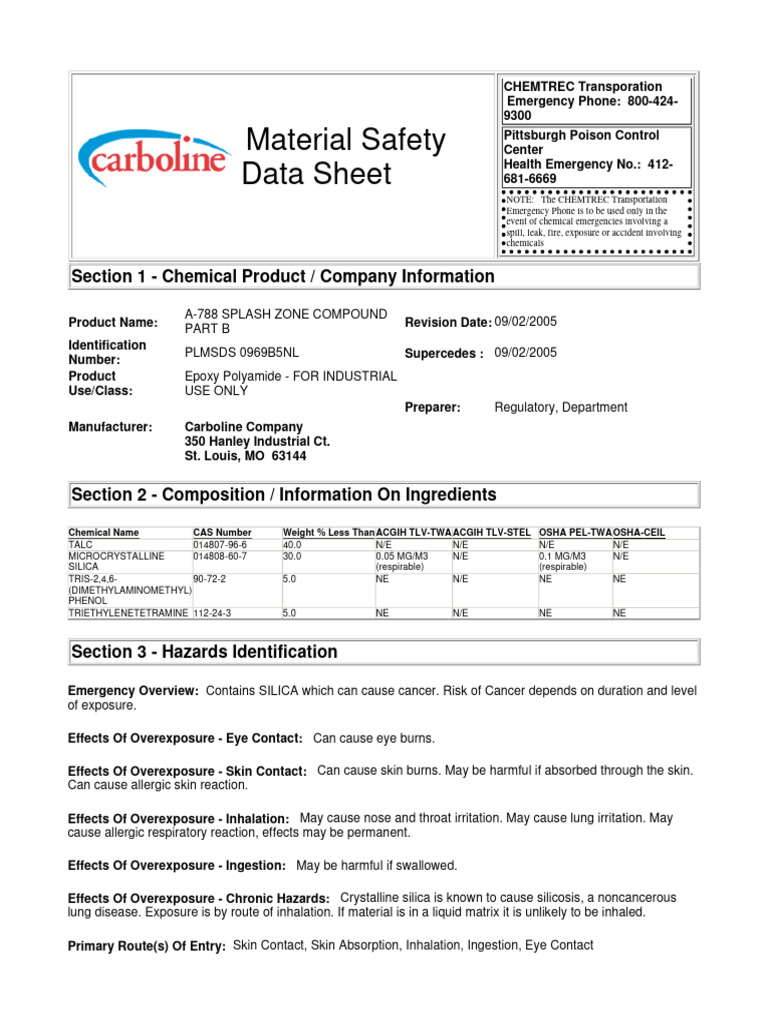 A 788 Splash Zone Compound Part B | PDF | Personal Protective Equipment ...