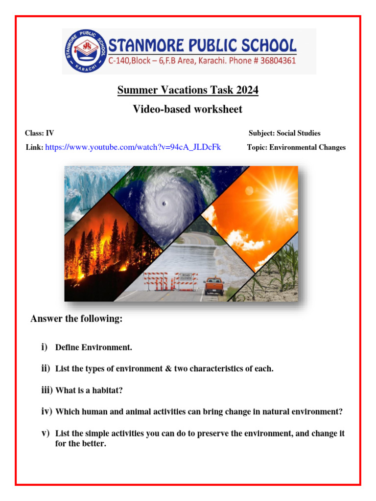 Grade 4 Summer Vacation Tasks | PDF
