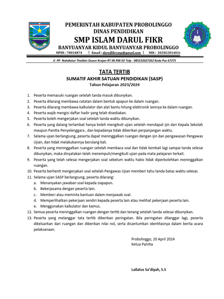 Tata Tertib Dan Jadwal SASP | PDF