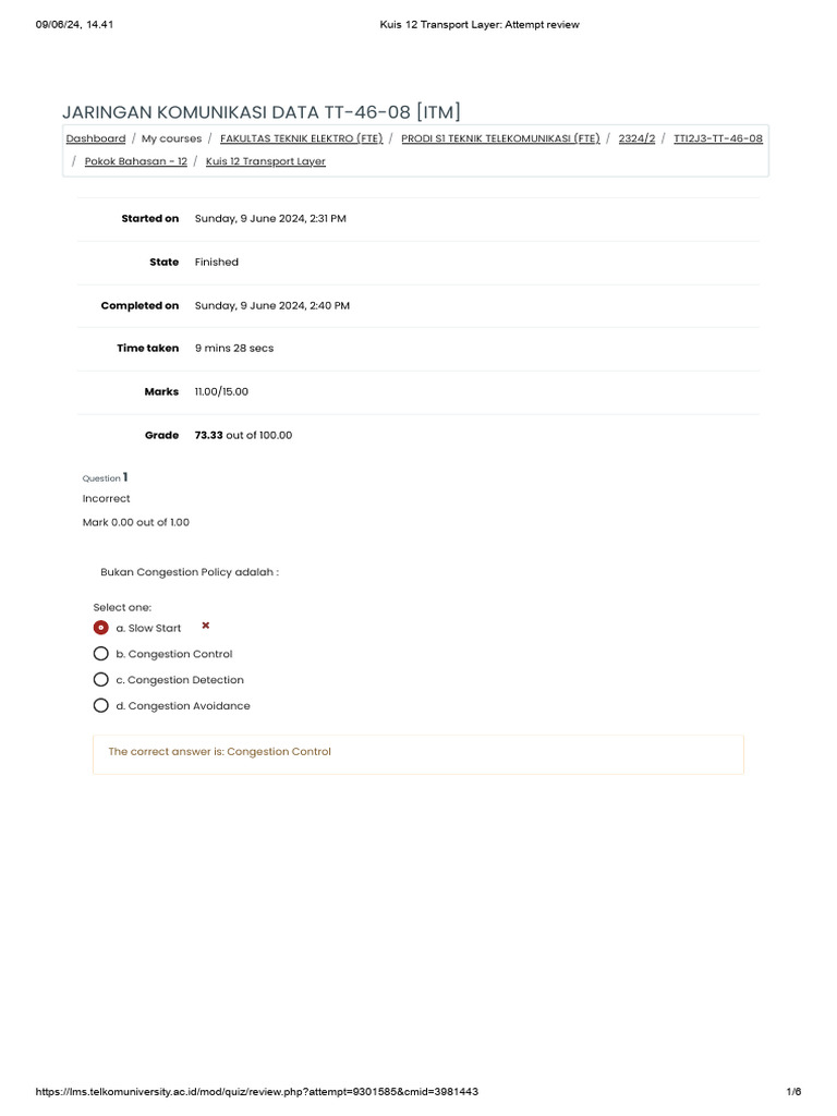 Kuis 12 Transport Layer - Attempt Review | PDF