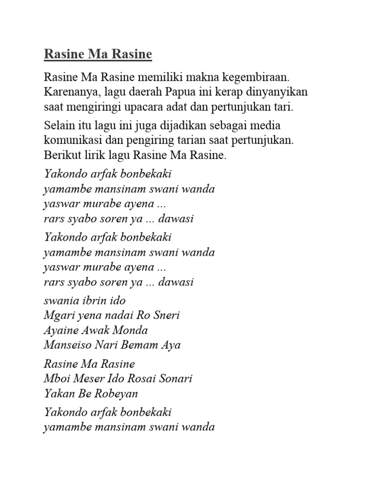 Lirik Lagu Rasine Ma Rasine | PDF