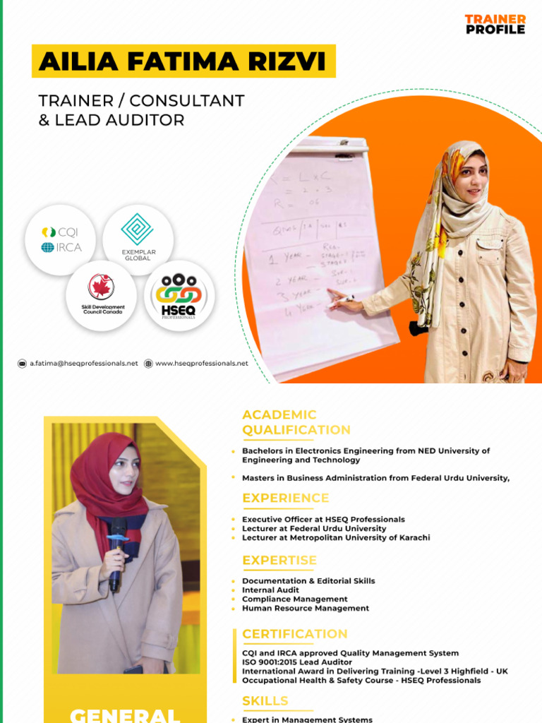 Alia Fatima Rizvi Trainer Profile | PDF