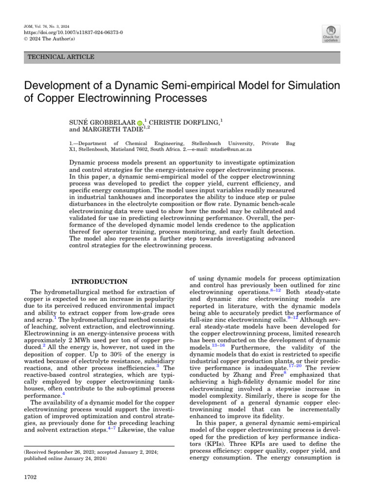 Development of A Dynamic Semi-Empirical Model For Simulation of Copper ...