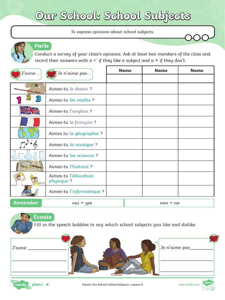 School Subjects Activity Sheet | PDF