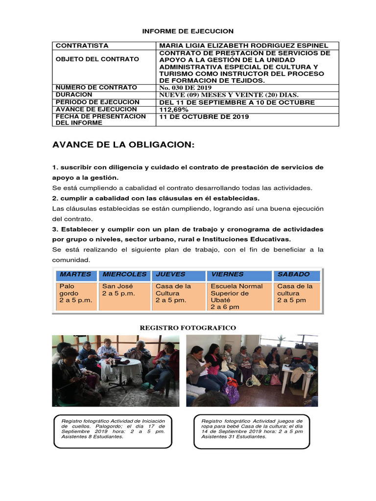 Informe de Ejecucion Cps 030-2019 Septiembre | PDF