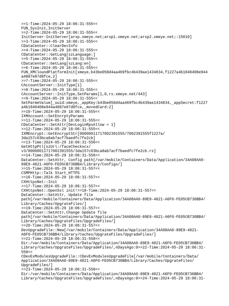 XMeye Server Initialization Log | PDF