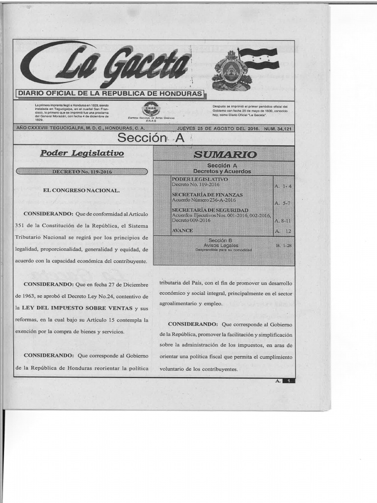 Decreto 119-2016, Reforma Art 15 LISV, Sector Agricola Agroindustrial | PDF