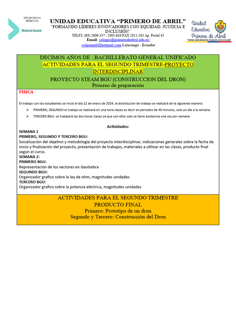 Proyecto Interdisciplinar Bgu. Segundo Trimestre | PDF