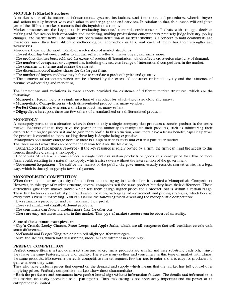MODULE 5 - Market Structures | Download Free PDF | Monopoly | Market ...