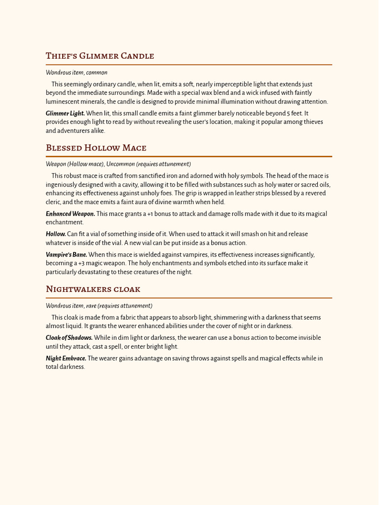 DND 5e Mace, Candle, Cloak PDF | PDF