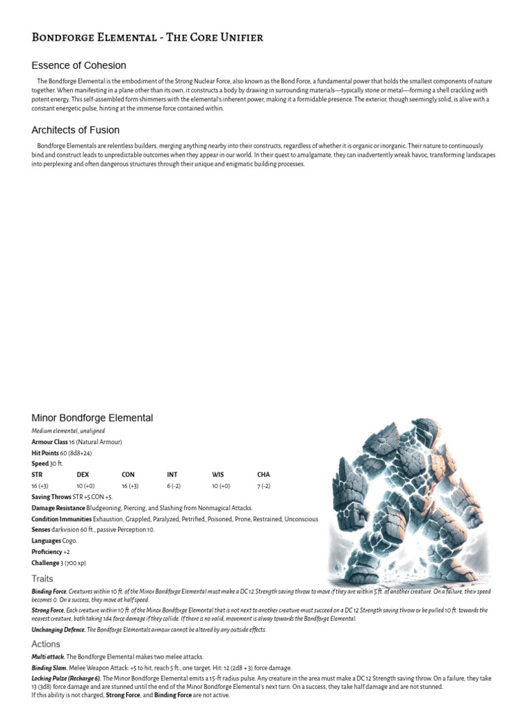 DND 5e Minor Bondforge Elemental | PDF