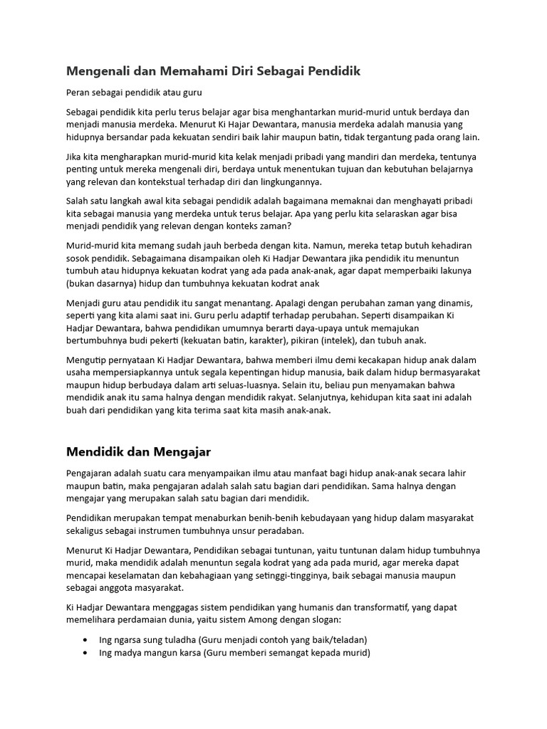 Mengenali Dan Memahami Diri Sebagai Pendidik | PDF