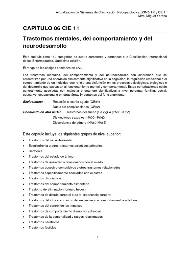 CIE11 Capítulo 6 Trastornos mentales | PDF | Desorden hiperactivo y deficit de atencion ...