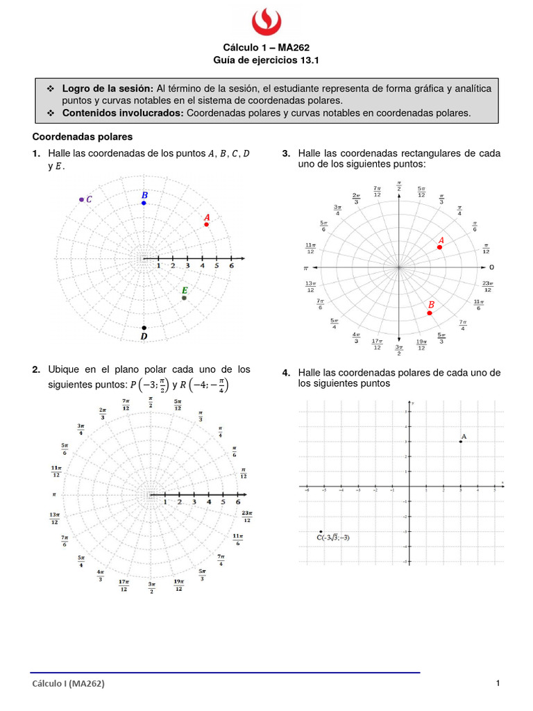 MA262 - Gu A de Ejercicios - 13.1 | PDF | Pi | Espacio