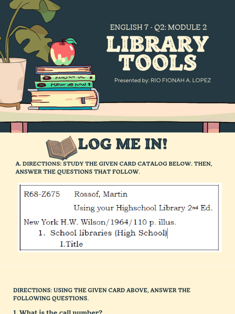 English 7 Q2 - Module 2 Library Tools | PDF | Books | Codex