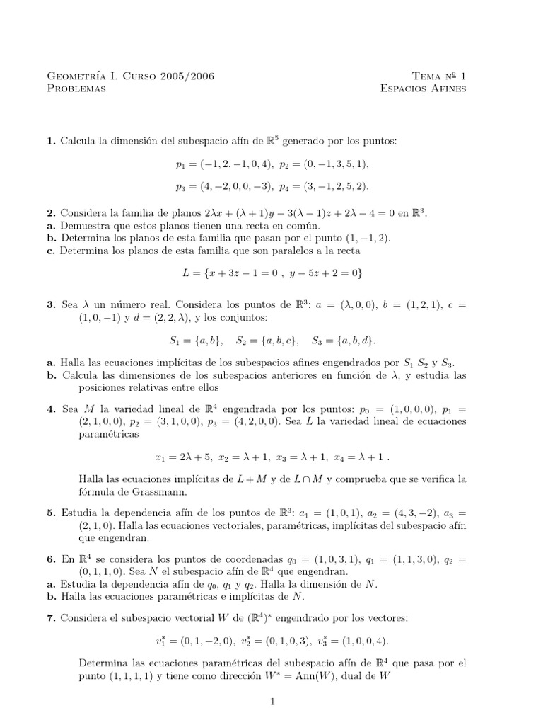 Problemas de Geometría Afín | PDF | Línea (geometría) | Conjunto convexo