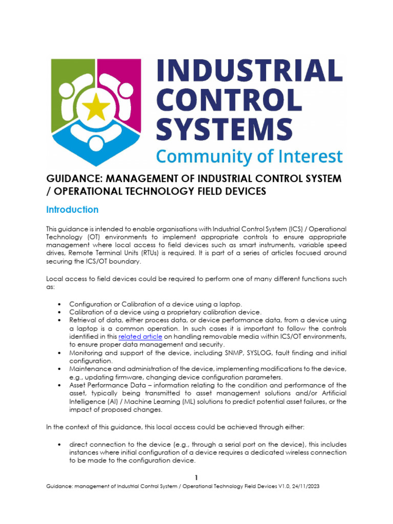Guidance On The Management of ICS and OT Field Devices | PDF | Computer ...