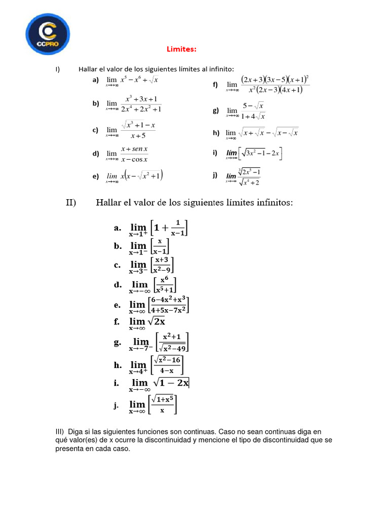Límites y Continuidad en Funciones Matemáticas | PDF | Análisis ...