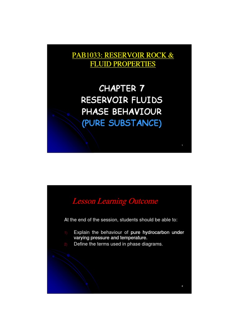 Reservoir Fluids Reservoir Fluids Phase Behaviour Phase Behaviour | PDF ...