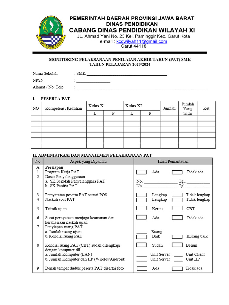 Instrumen Monev PAT SMK 2024 | PDF