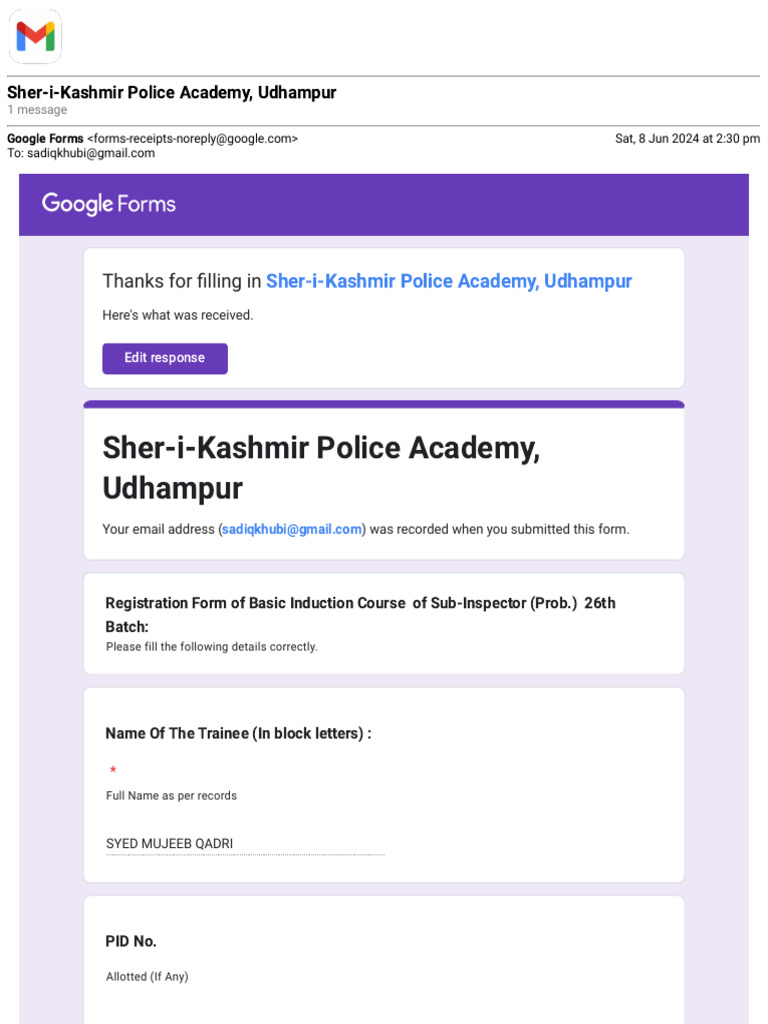 Gmail - Sher-i-Kashmir Police Academy, Udhampur | PDF