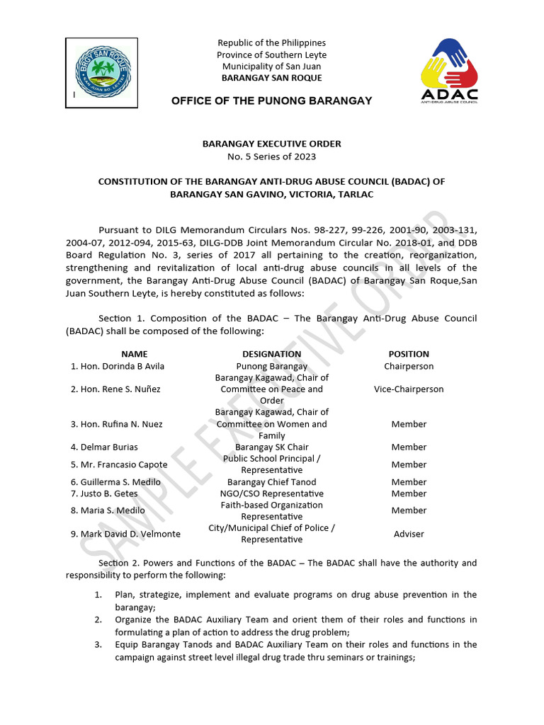 BADAC Template Executive Order | PDF | Justice | Crime & Violence