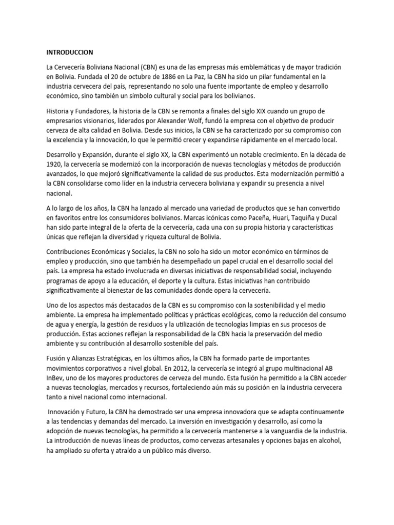 INTRODUCCION | PDF | Cerveza | Bolivia