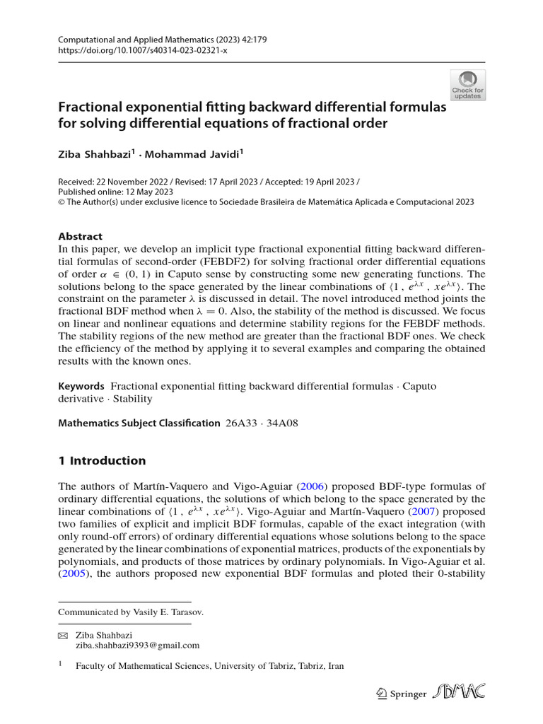 Fractional Exponential Fitting Backward Differential Formulas For Solving Differential Equations ...