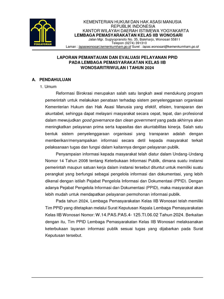 Revisi - Laporan Hasil Monev Pelaksanaan Kebijakan Keterbukaan Informasi Publik Triwulan I Tahun ...