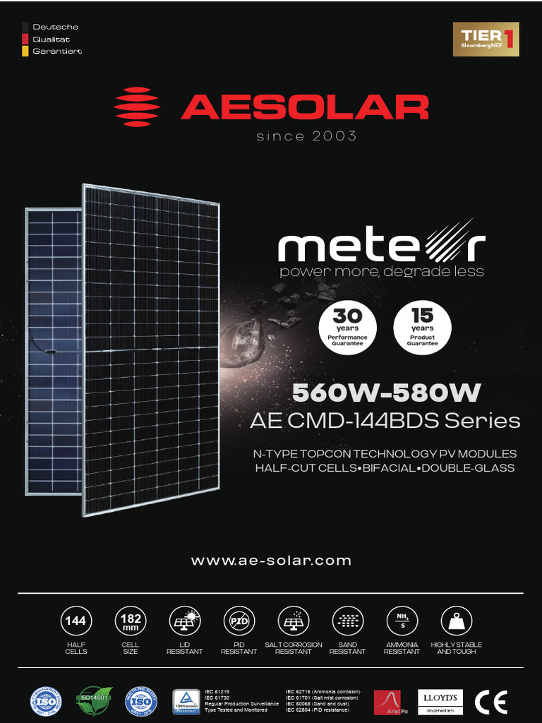 Ae CMD-144BDS 560W-580W 20231013 | PDF | Solar Panel | Electrical Engineering