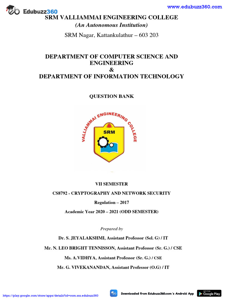 CS8792-Cryptography and Network Security QB 1 | PDF | Cryptography | Cipher