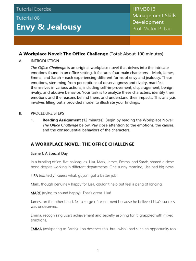 HRM3016 2023Sem2 Tutorial08 Envy-Jealousy Pathways | PDF | Jealousy | Envy