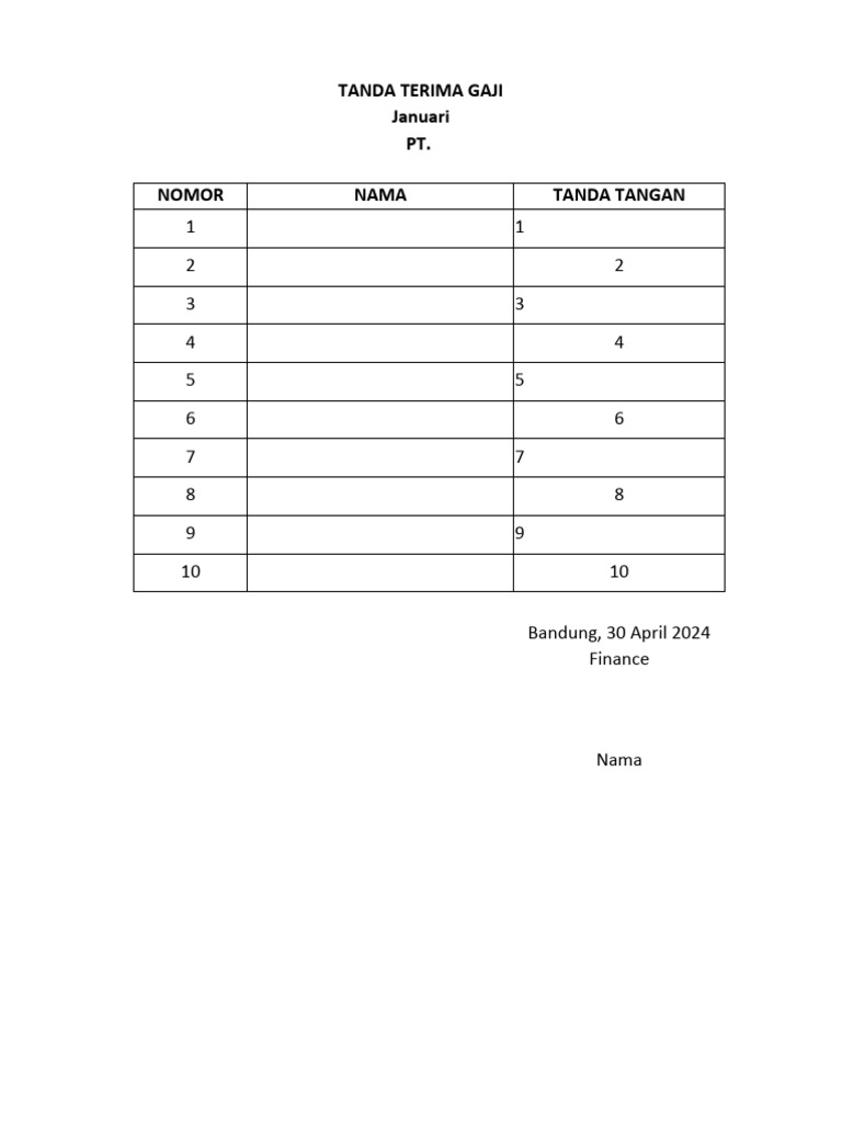Tanda Terima Gaji Excel | PDF