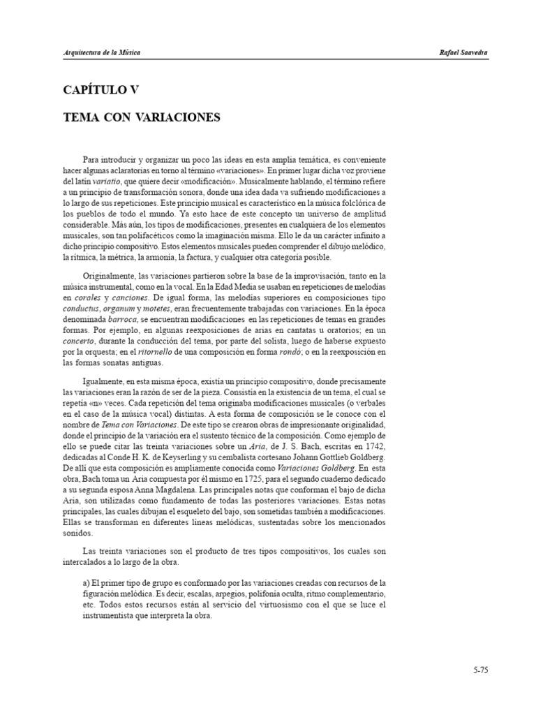 Capítulo V Tema Con Variaciones | PDF | Variación (música) | Variaciones Goldberg