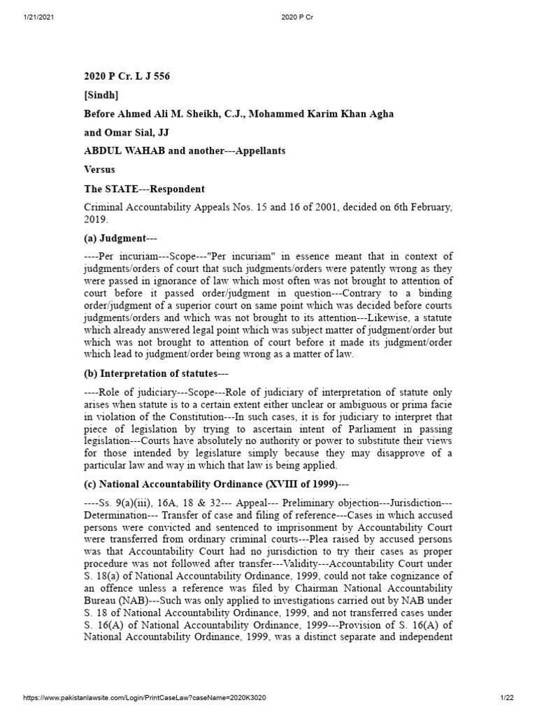 2020 PCRLJ 556 | PDF | Separation Of Powers | Appeal