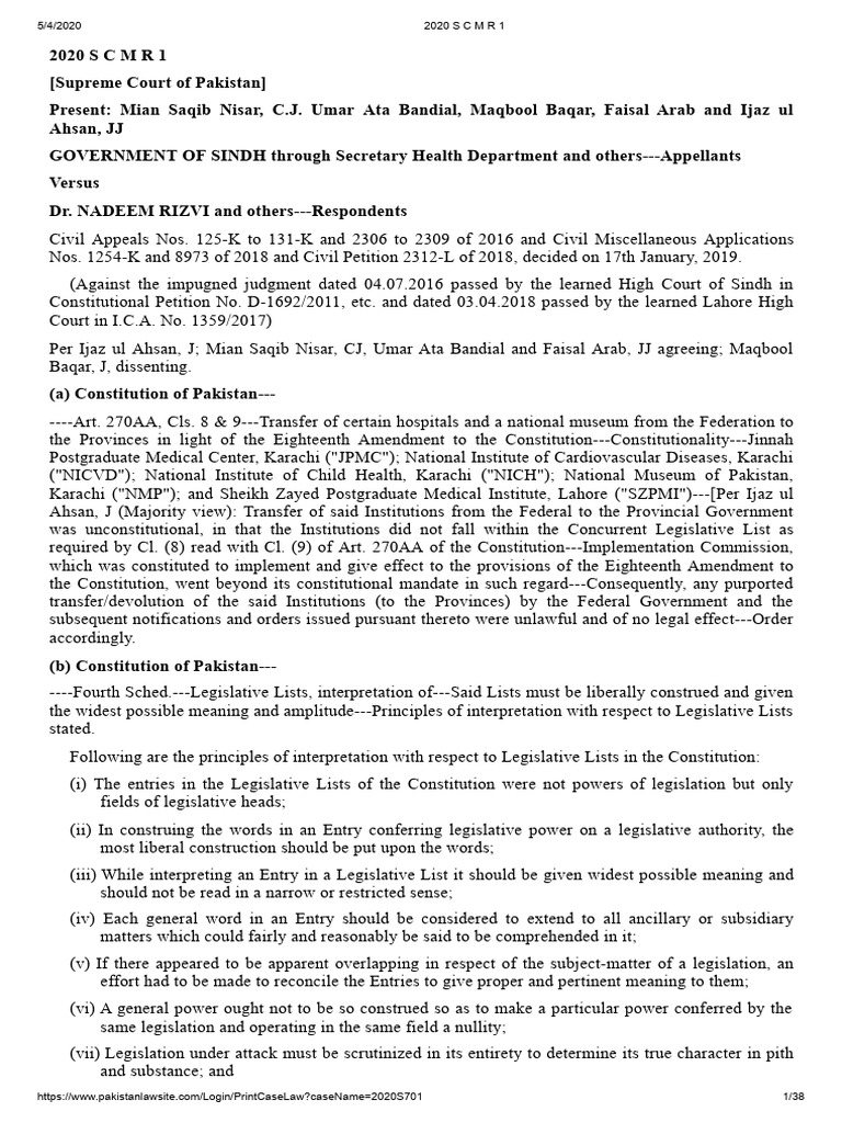 2020 SCMR 1 | PDF | Government Of Pakistan | Justice