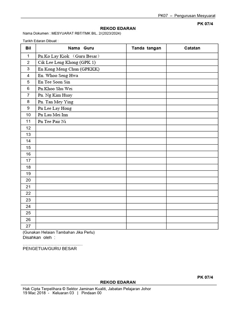 Borang PK 07 4 Rekod Edaran | PDF