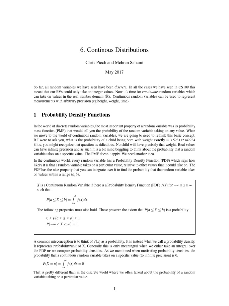 6 Continuous Variables | Download Free PDF | Probability Distribution | Random Variable