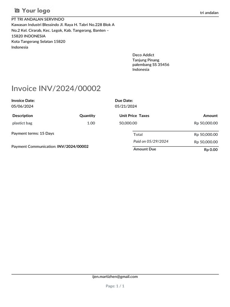 Invoice for Plastic Bag Purchase | PDF
