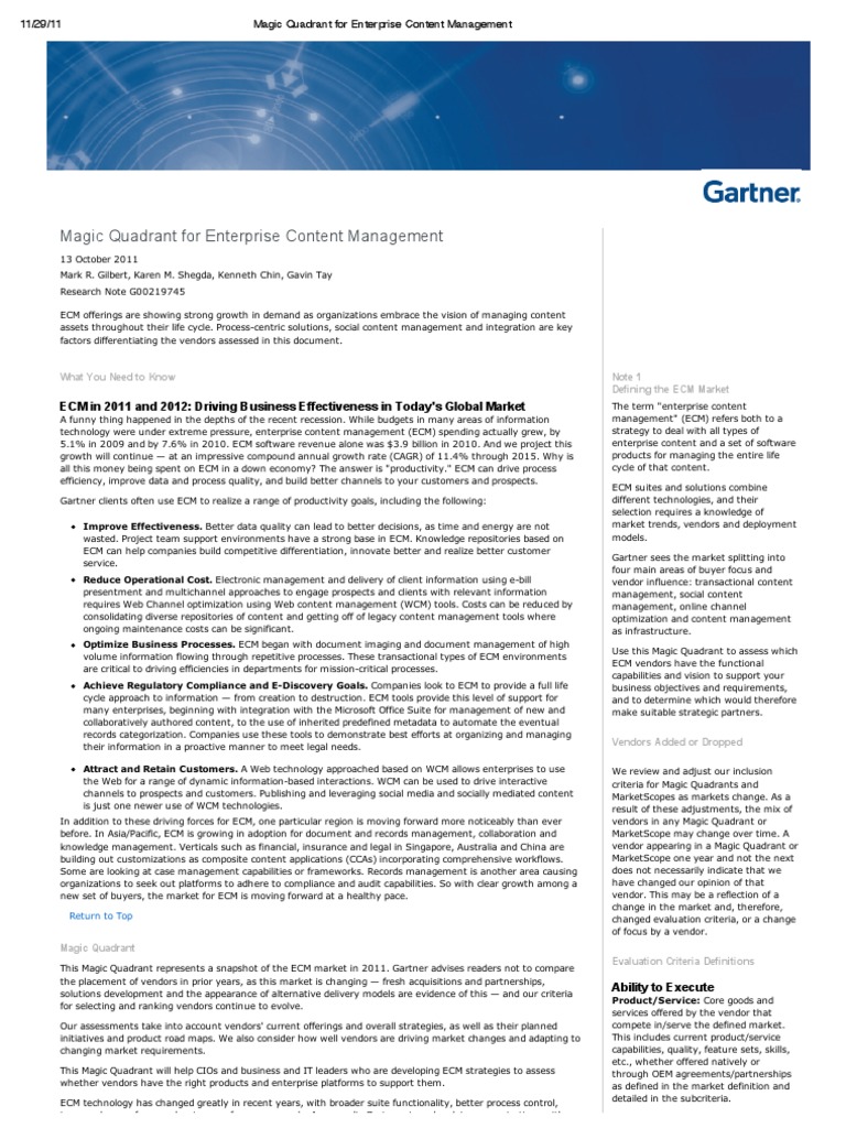 Gartner Magic Quadrant 2022 Ecm