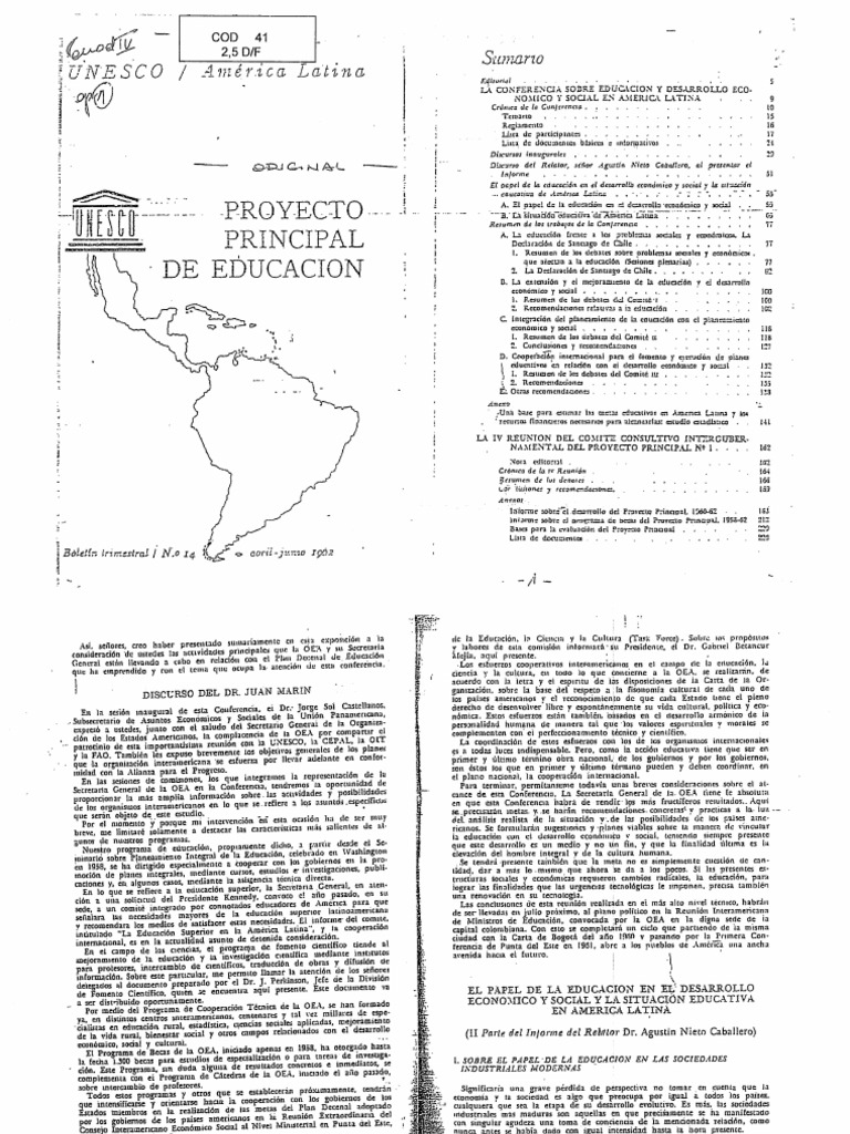 Proyecto Principal de La Unesco 1962 | PDF