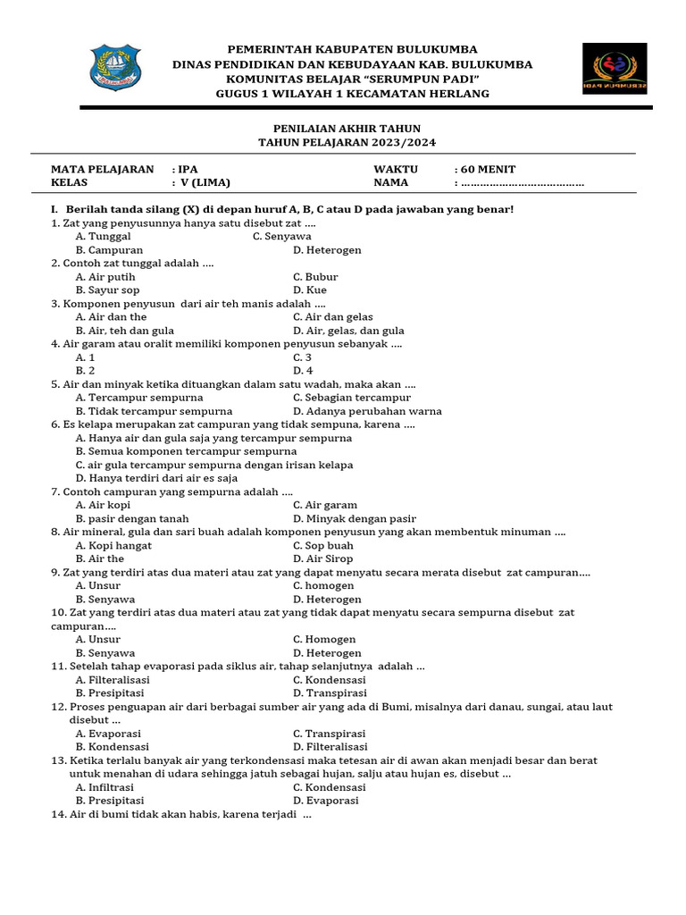 Soal Pat Ipa Kelas 5 | PDF