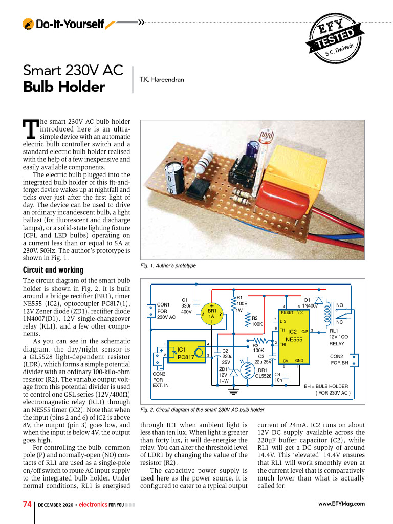 74 75 - DIY - 230V AC Bulb Holder - EFY - Dec 20 | PDF | Rectifier ...