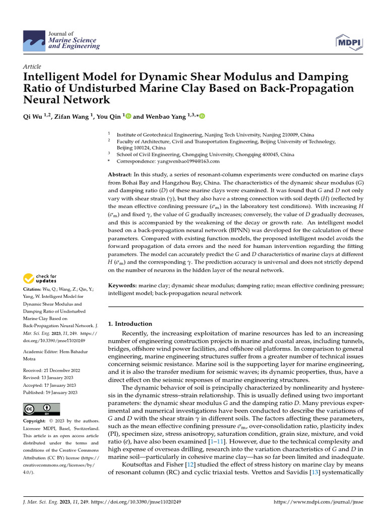 Wu - Intelligent Model For Dynamic Shear Modulus and Damping Ratio ...