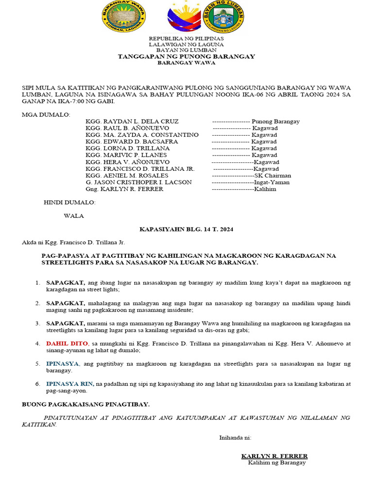 Kapasiyahan Blg. 14-Streetlights | PDF